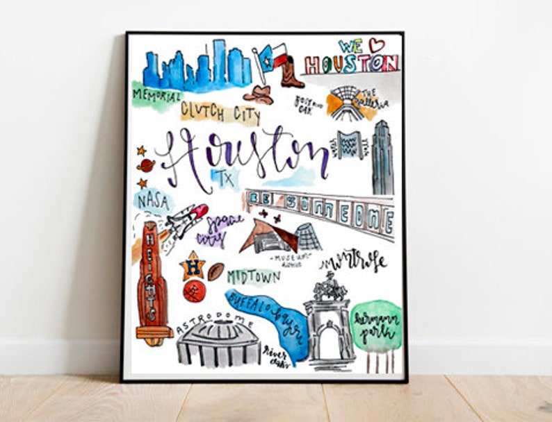 Digital Download** Houston, TX Illustrated Watercolor Features the ...