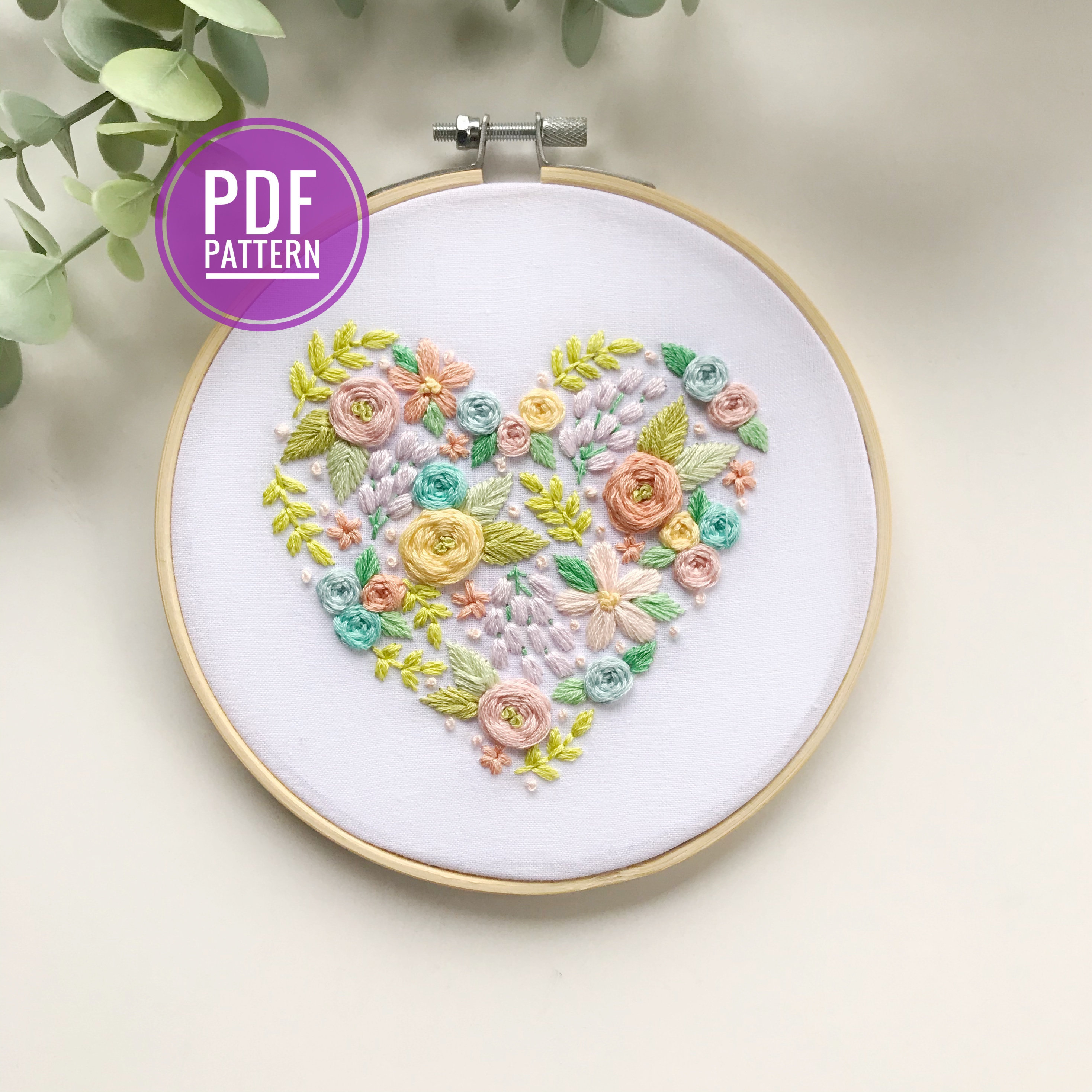 PDF Pattern: Floral Heart Beginner Embroidery Pattern Heart | Etsy