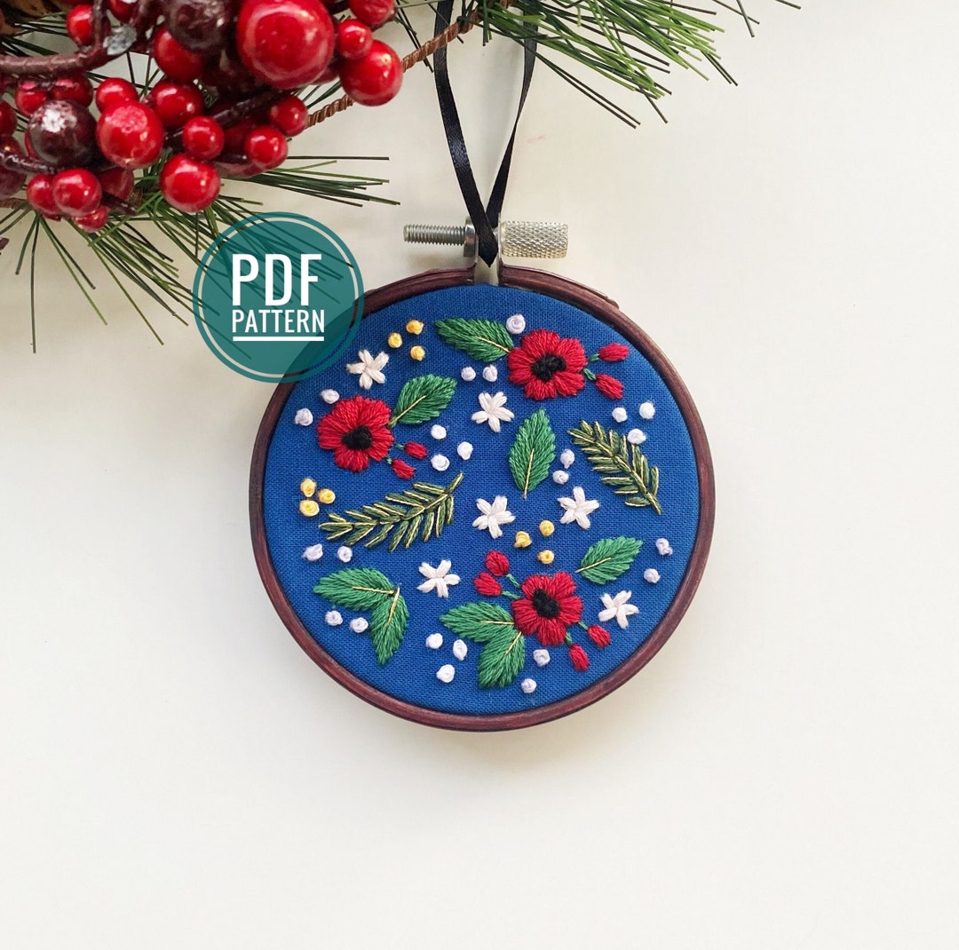 PDF PATTERN | Glinting Gold Floral Ornament, Christmas Embroidery ...