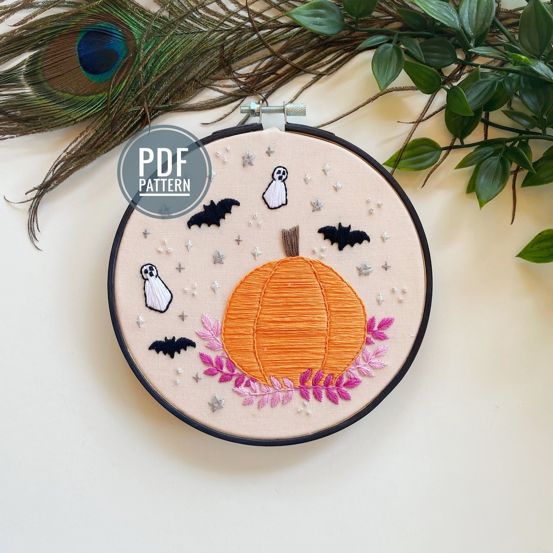 PDF PATTERN | Pink & Pumpkin, Halloween Embroidery, Spooky Decor ...