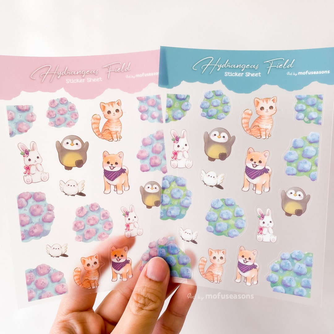 Hydrangeas Field Clear Sticker Sheet |original Art by Mofuseasons |cat ...