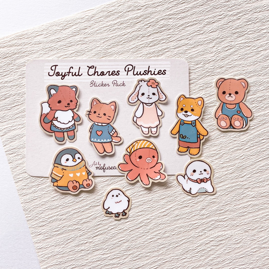 Joyful Chores Plushies Sticker Pack | Set of 9 Vinyl Stickers ...
