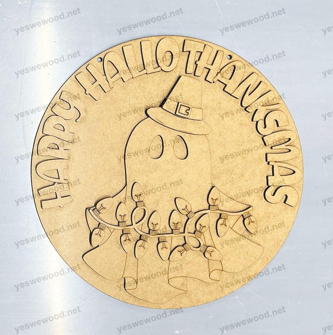 Happy Hallothankmas, Door Hanger, Ghost, Christmas, Halloween ...