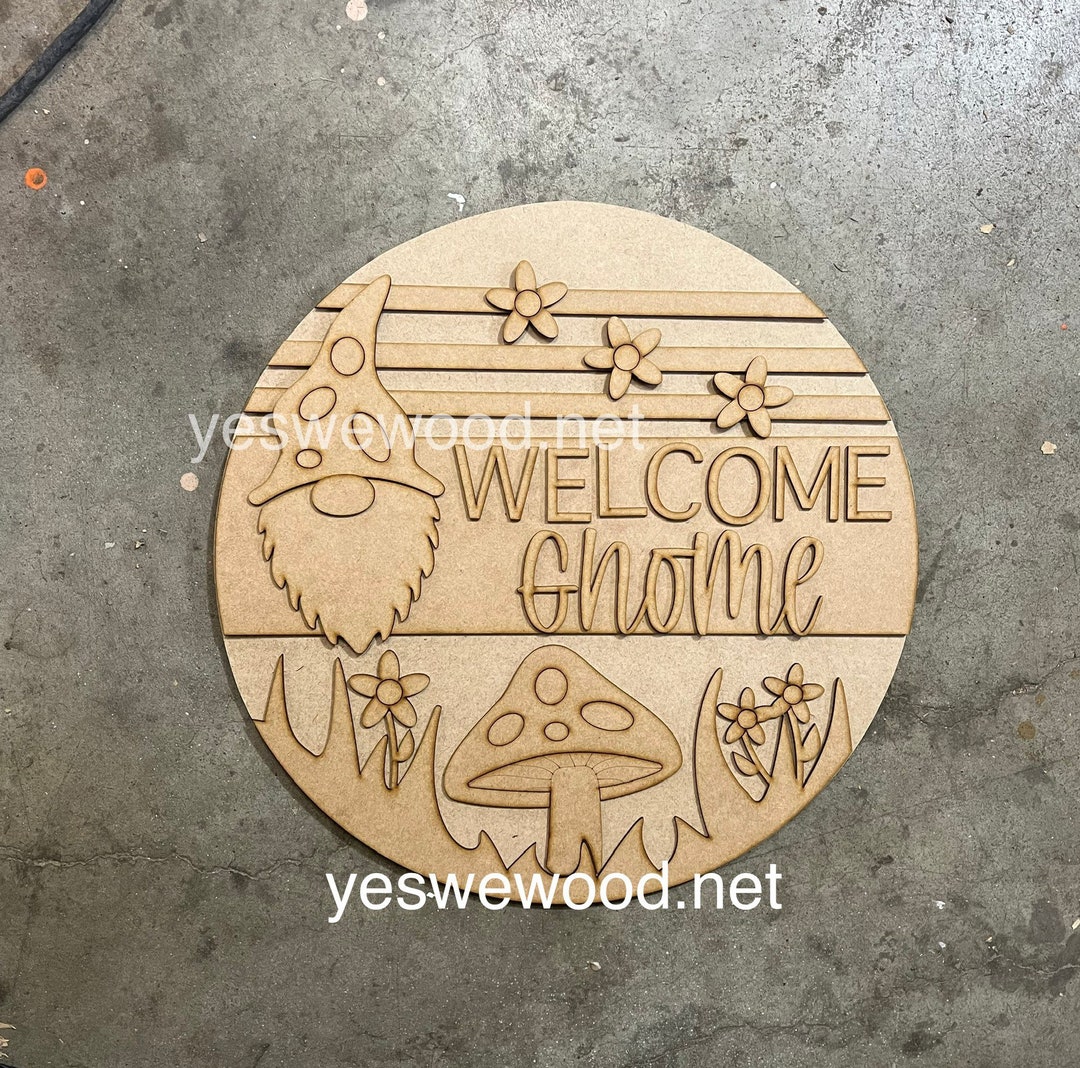 Gnome, Mushroom, Welcome Sign, Blank Door Hanger, Spring, 18” Circle ...