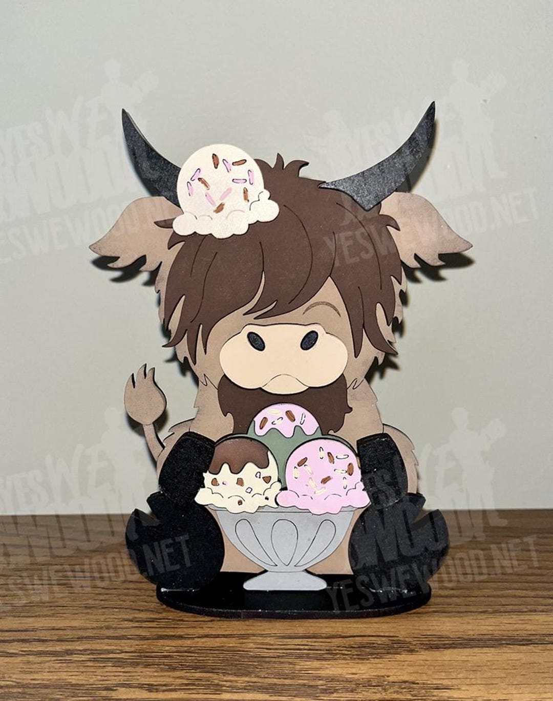 Blank Kit, Highland Cow, Ice Cream, Summer, Shelf Sitter, Farm, Scoop ...