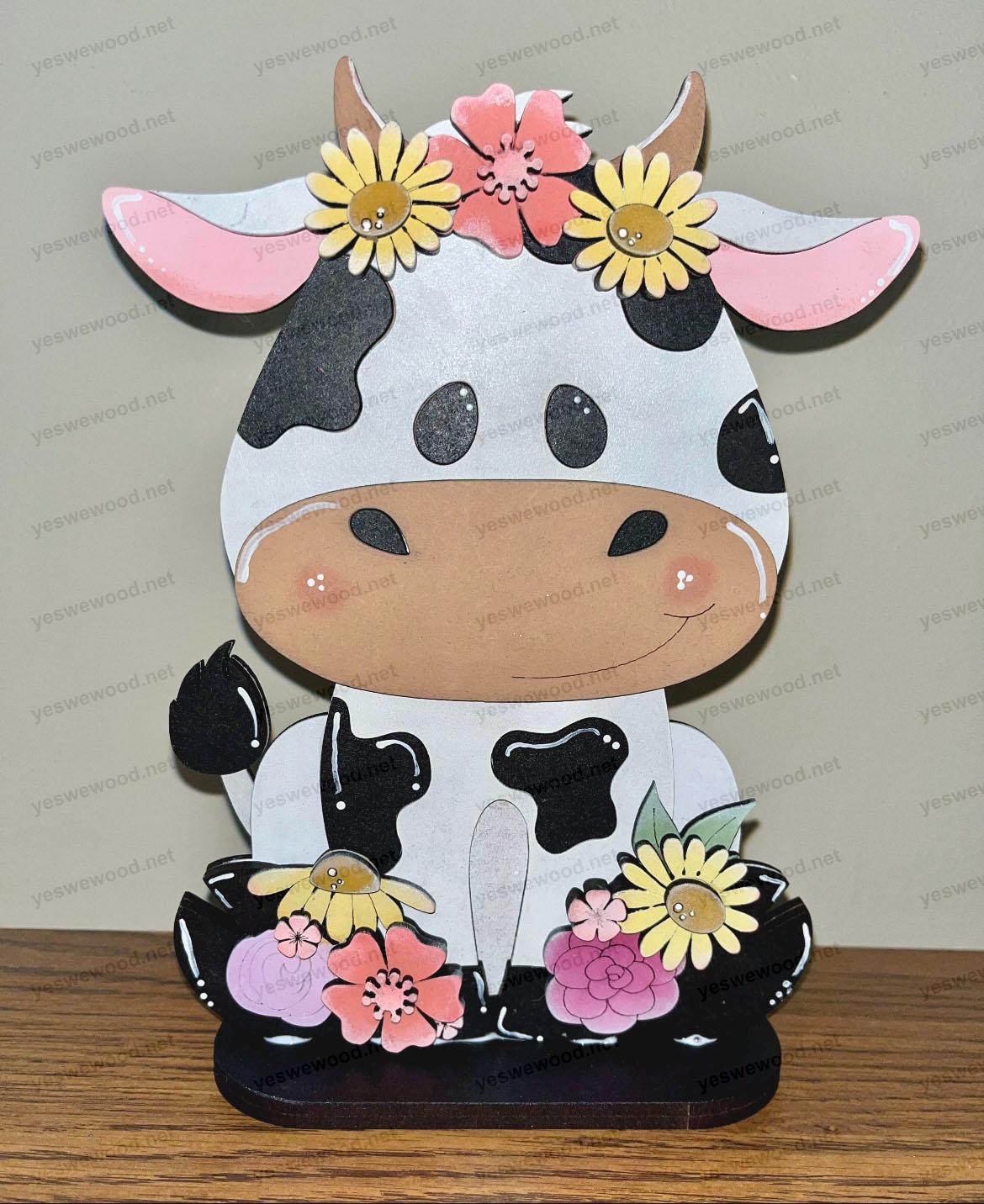 Cow With Flowers Wood Craft Kit: DIY Shelf Sitter Decor - Etsy
