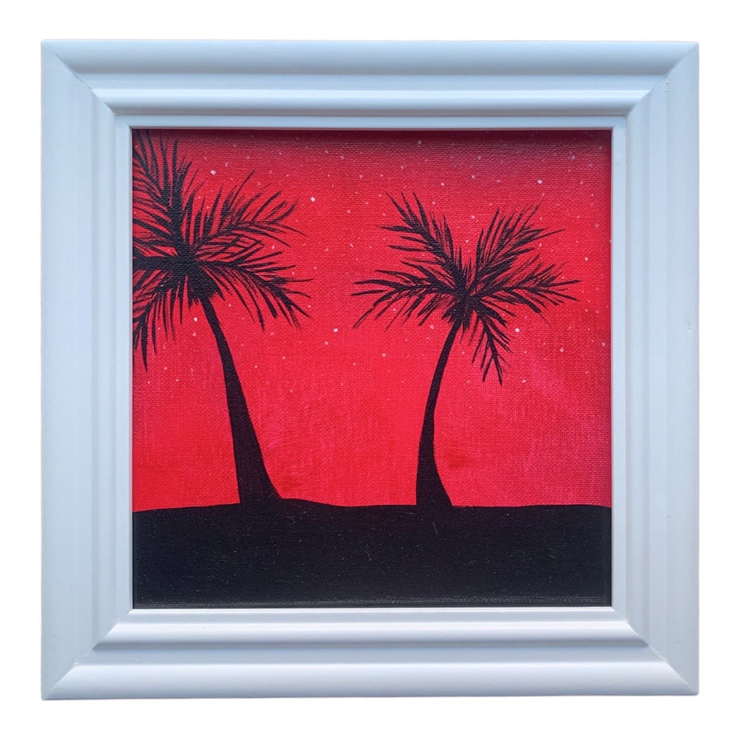 Volcano Sky Sailors Delight Framed Acrylic Painting Hawaiian Palm Trees ...