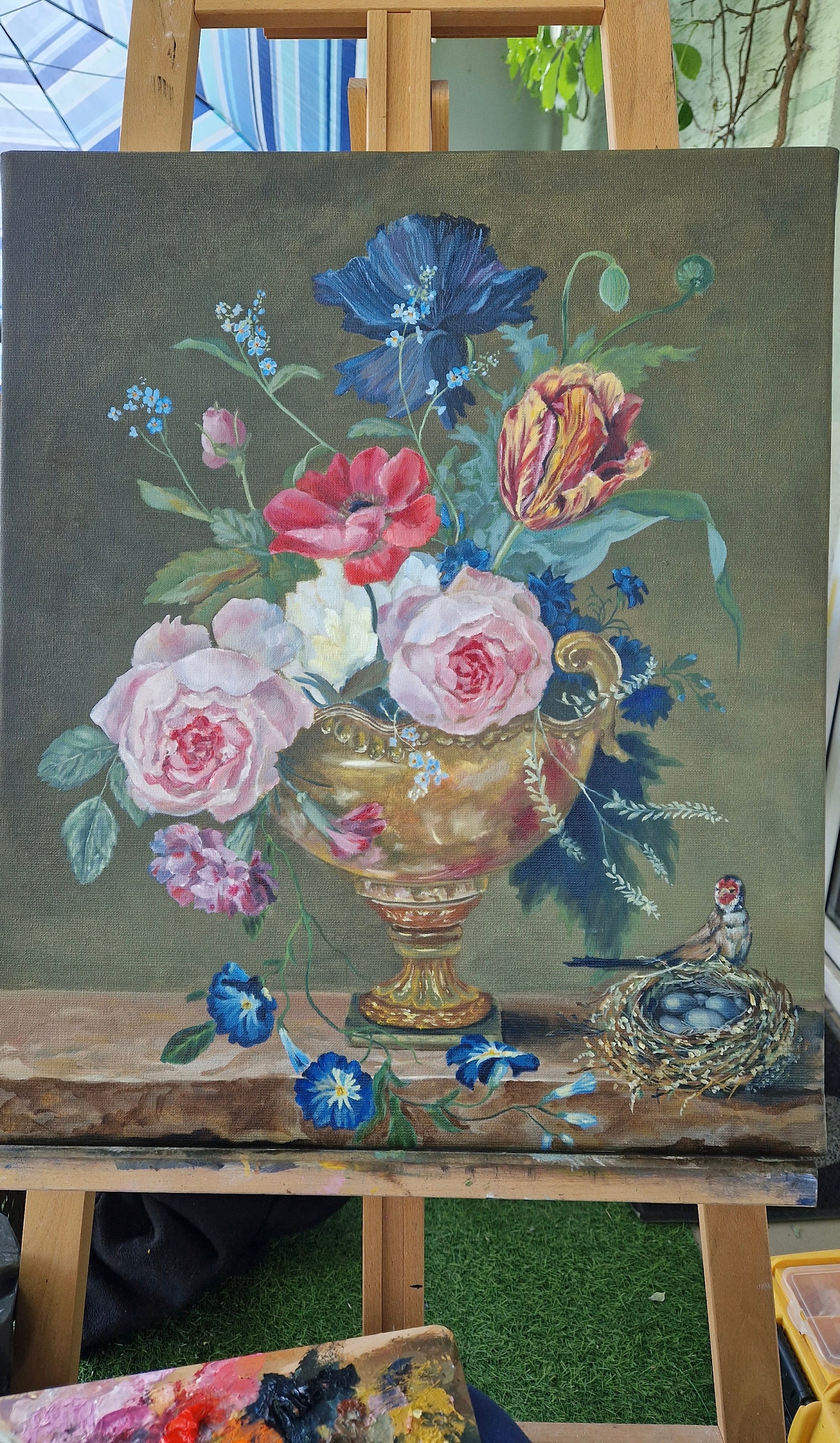 Cut Flowers in a Vase Original Floral Still Life Painting Vintage Style ...