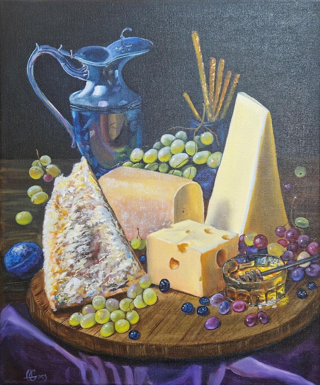 Original Cheese Plate Oil Painting Art Gift - Etsy