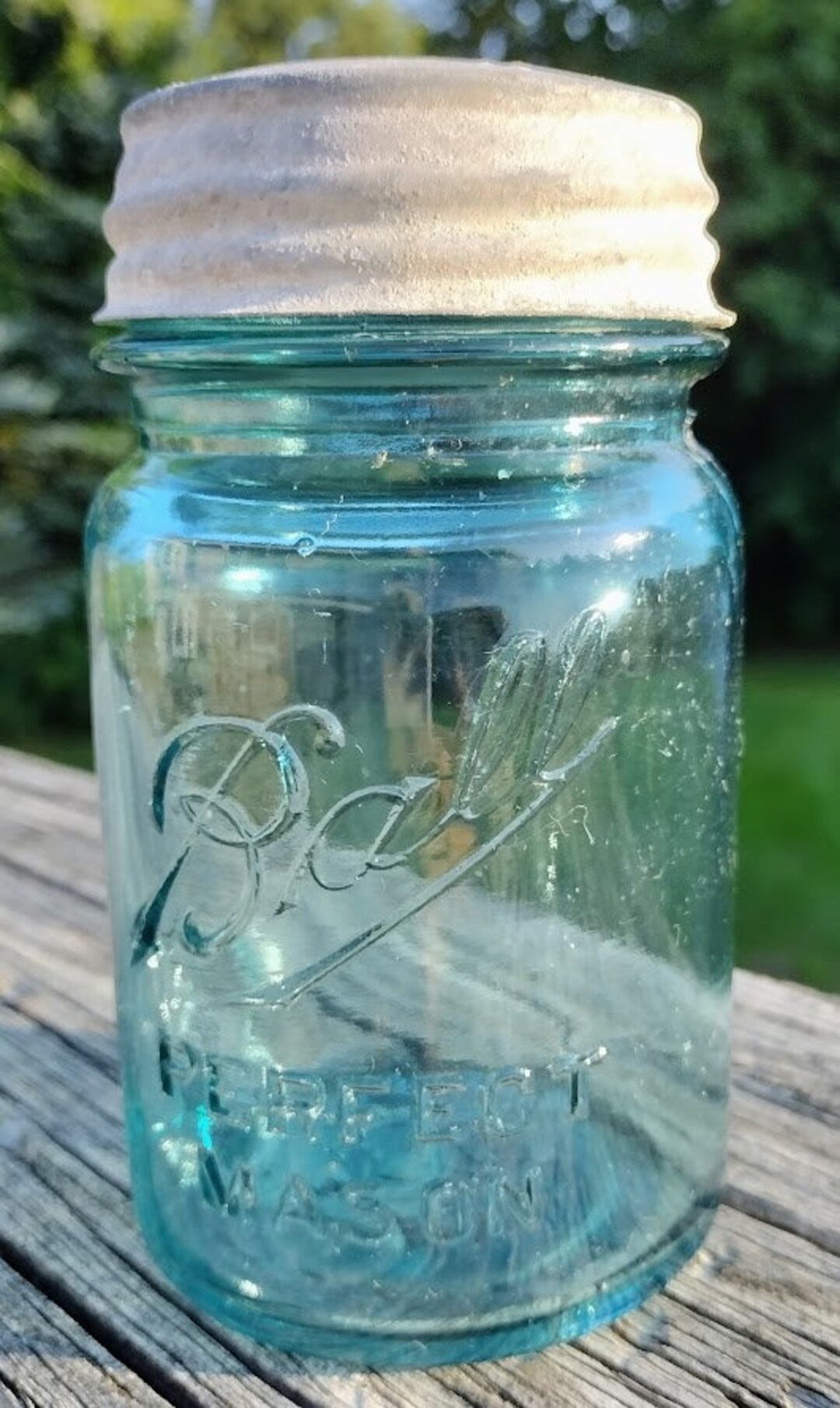 Antique Blue 'ball Perfect Mason' Pint Jar, With Zinc Screw on Lid With ...