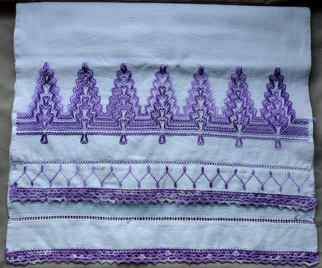Vintage Swedish Huck Weaving Dish Towel, With Crocheted Edges, Handmade ...