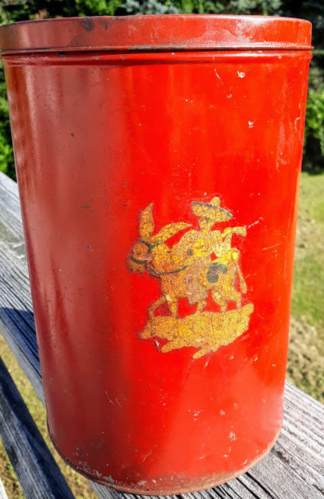 Vintage 'CANCO' Metal Canister, With Lid, Folk Art, Painted With ...