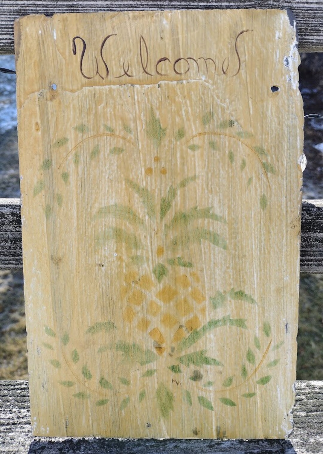 Vintage Hand-stenciled Slate Welcome Sign, Pineapple Pattern,no Hanger ...