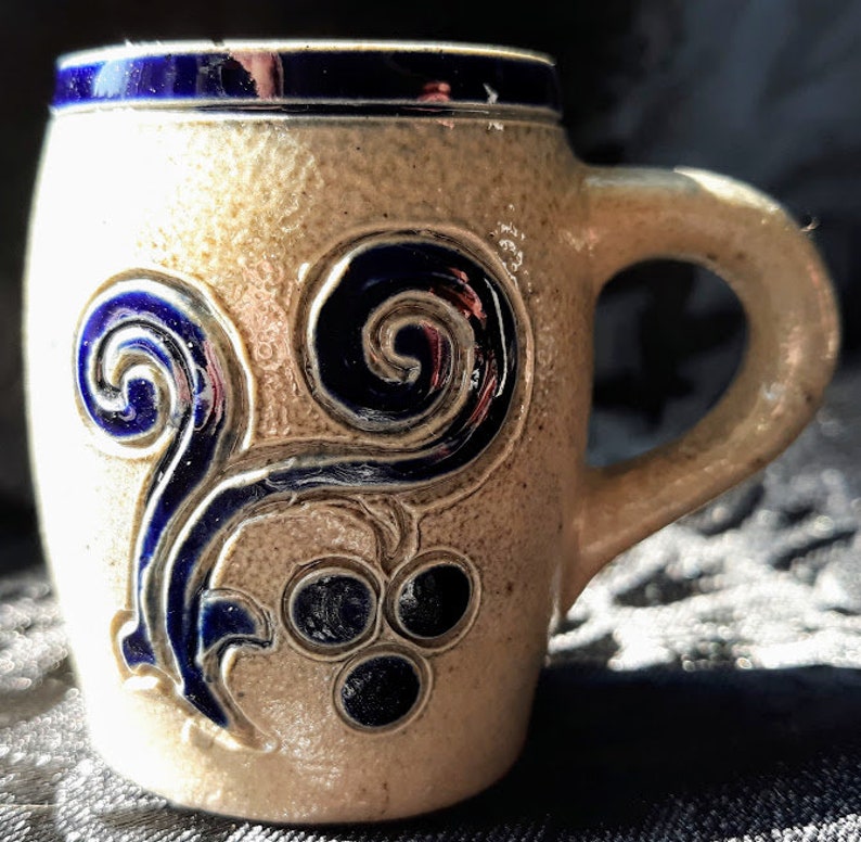 Miniature Stoneware Stein or Mug Gray With Decorative Blue | Etsy