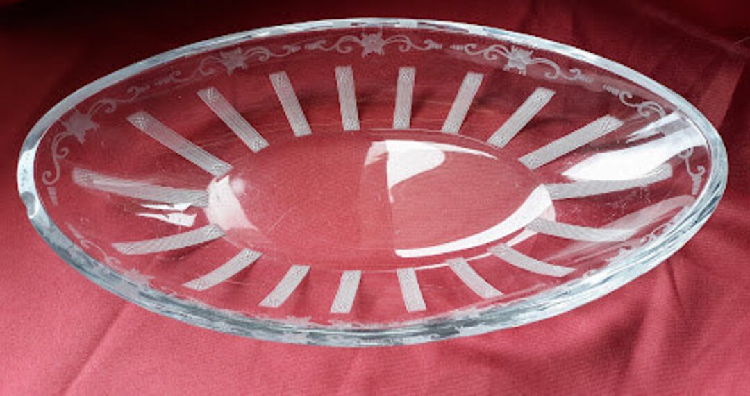 Vintage Engraved Crystal Glass Celery/pickle Dish, Flower Garland Under ...