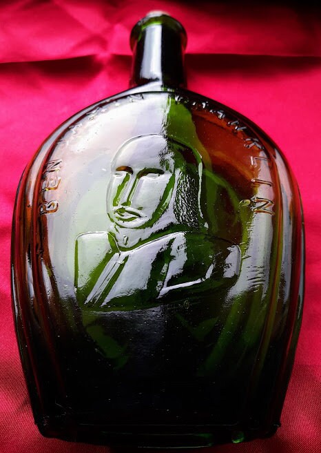 Vintage Reproduction Green Glass Flask 'benjamin | Etsy