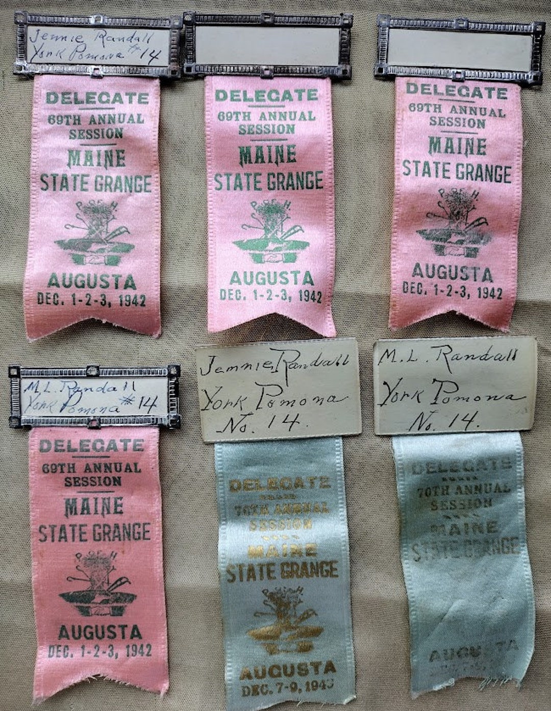 Lot of Six (6) Vintage Grange Delegate Ribbons, Augusta, Maine, C. 1942 ...