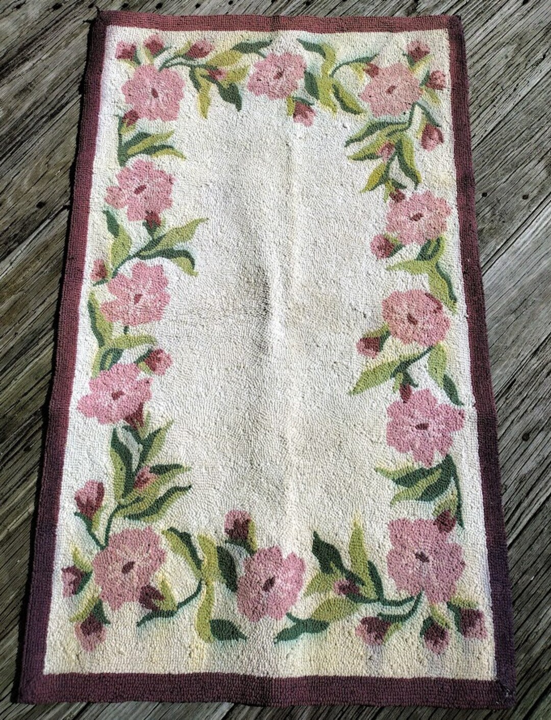 Vintage Victorian Era Wool Hooked Area Rug, 45" X 27" (3.75' X 2.25 ...