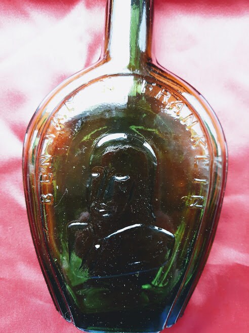 Vintage Reproduction Green Glass Flask 'benjamin | Etsy