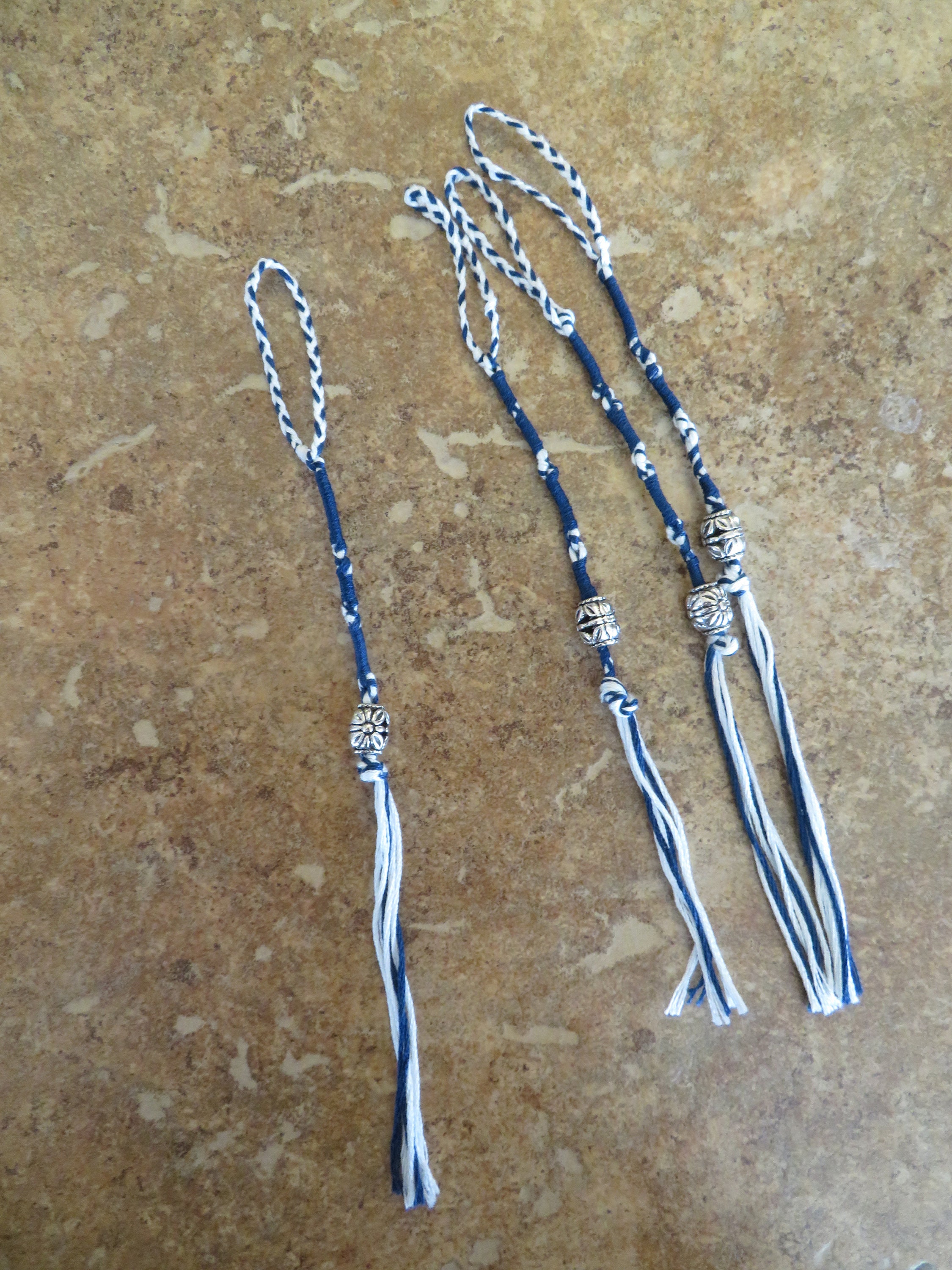 Tzitzit TZITZITS, Tassels, Dark Blue and White Colors, Braided Loop Set ...
