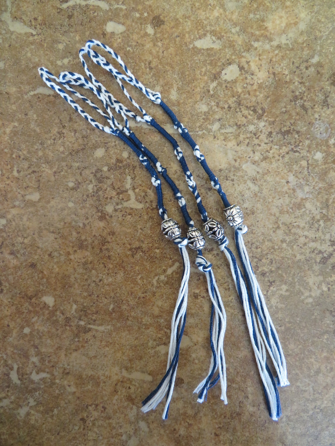 Tzitzit TZITZITS, Tassels, Dark Blue and White Colors, Braided Loop Set ...