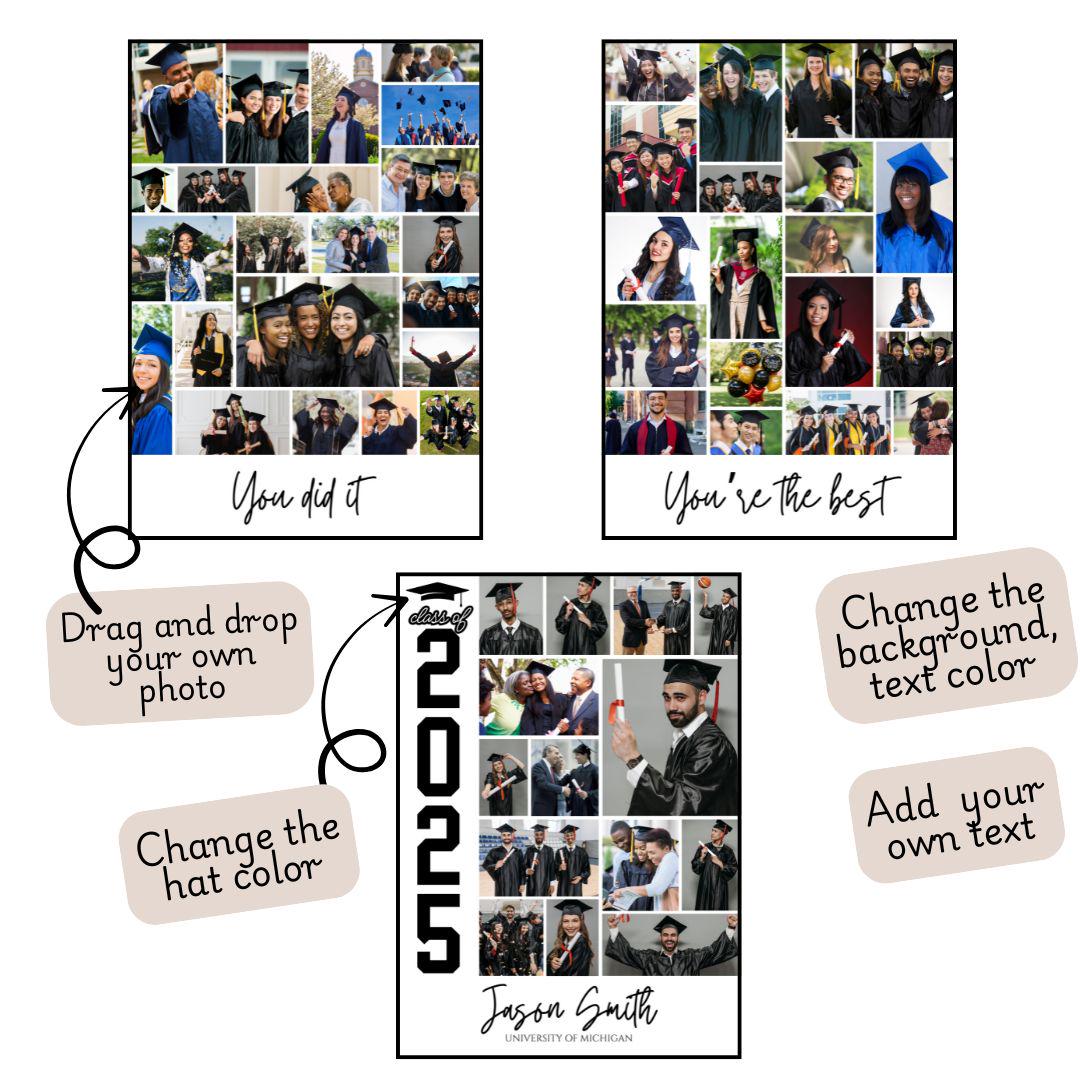 Graduation Photo Collage Canva Editable Template Set, Graduation ...