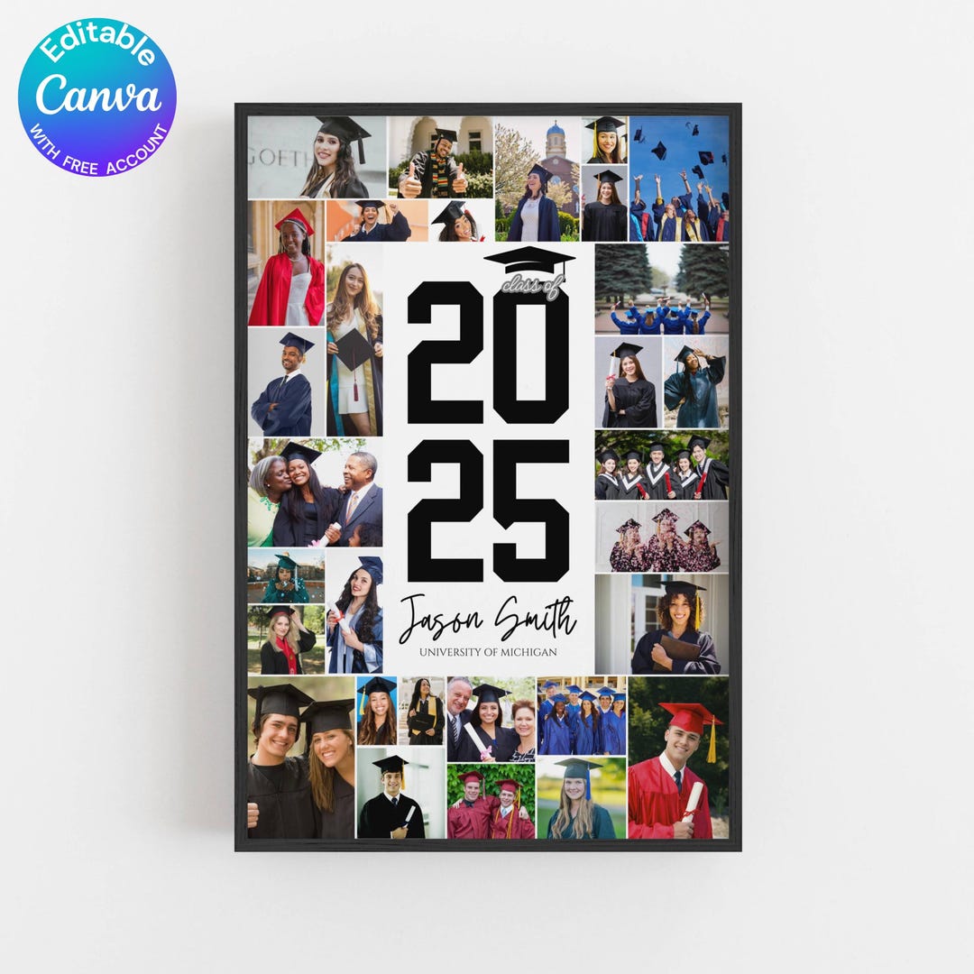 Graduation Photo Collage Poster Sign Template, High School University ...