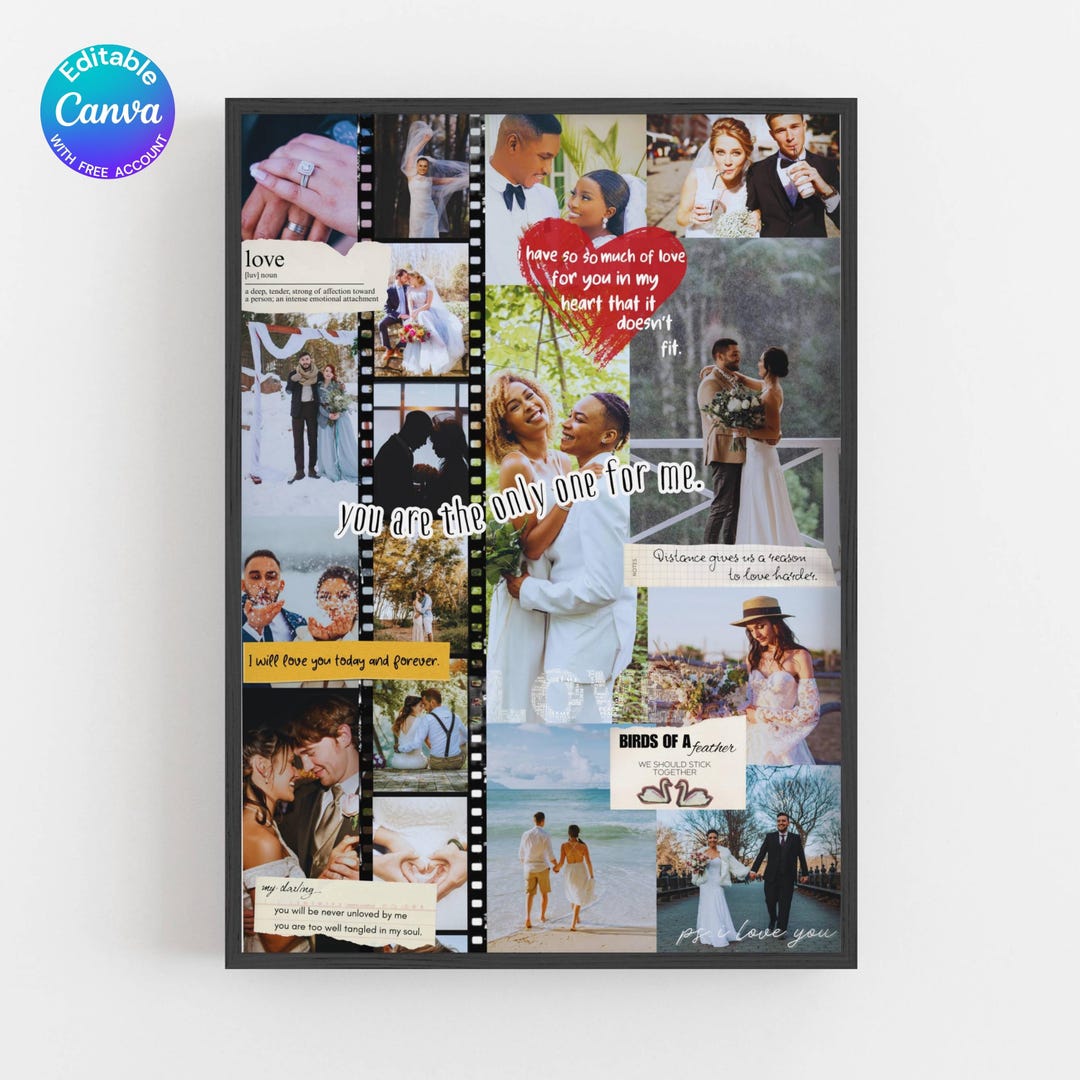 Couples Photo Collage Canva Template Anniversary Gift Editable Love ...