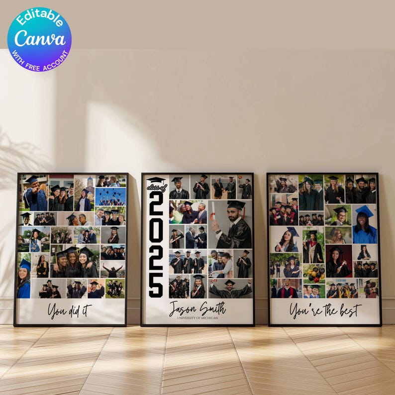 Graduation Photo Collage Canva Editable Template Set, Graduation ...
