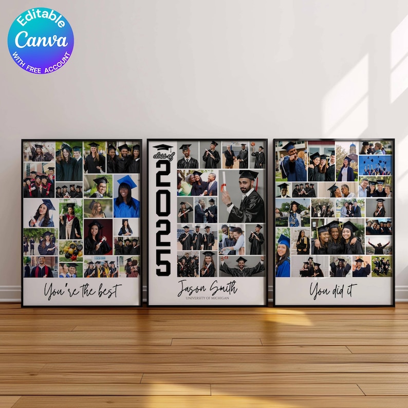 Graduation Photo Collage Canva Editable Template Set, Graduation ...
