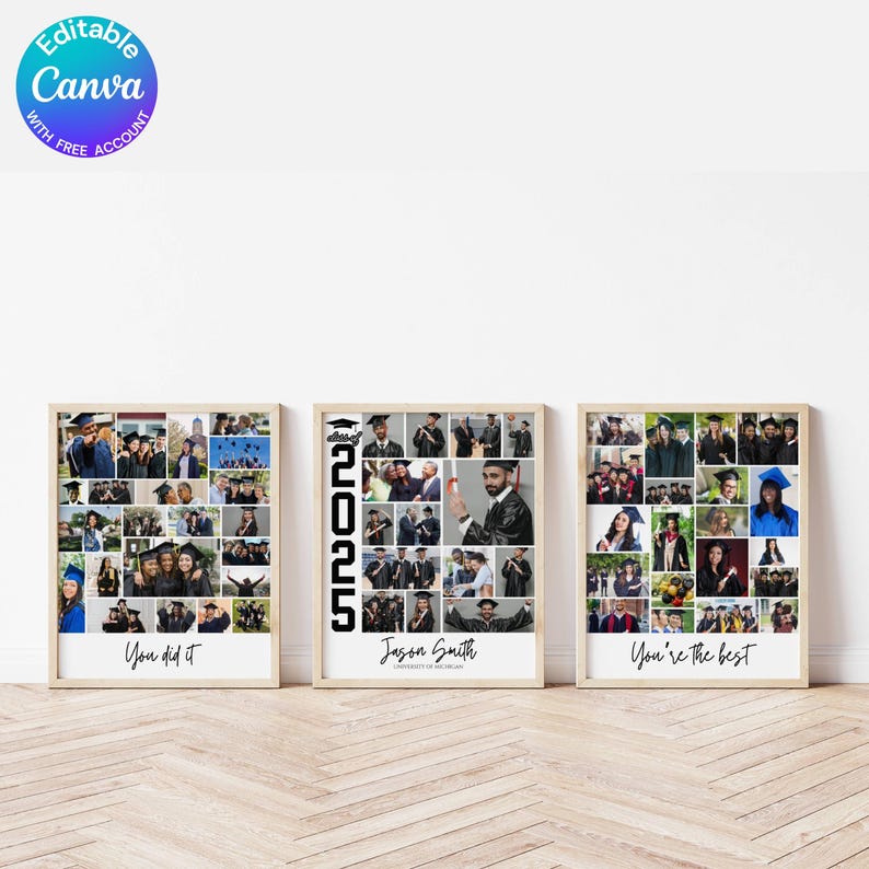 Graduation Photo Collage Canva Editable Template Set, Graduation ...