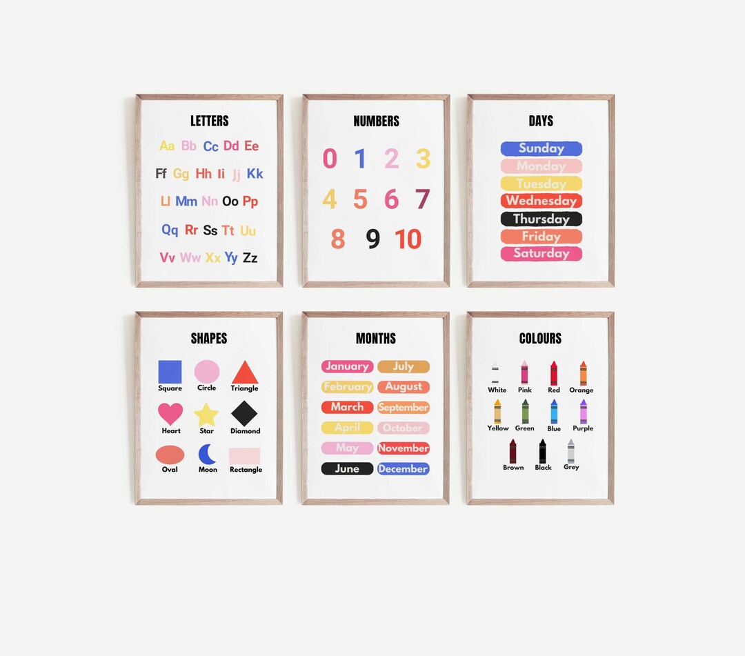 Educational Posters Set of 6: Alphabet, Numbers, Shapes (digital ...