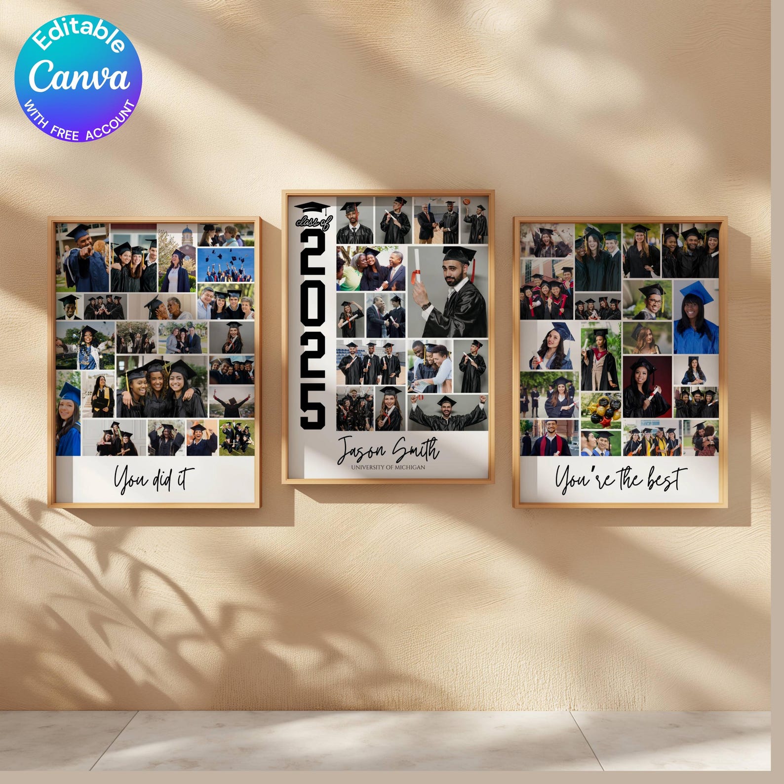 Graduation Photo Collage Canva Editable Template Set, Graduation ...