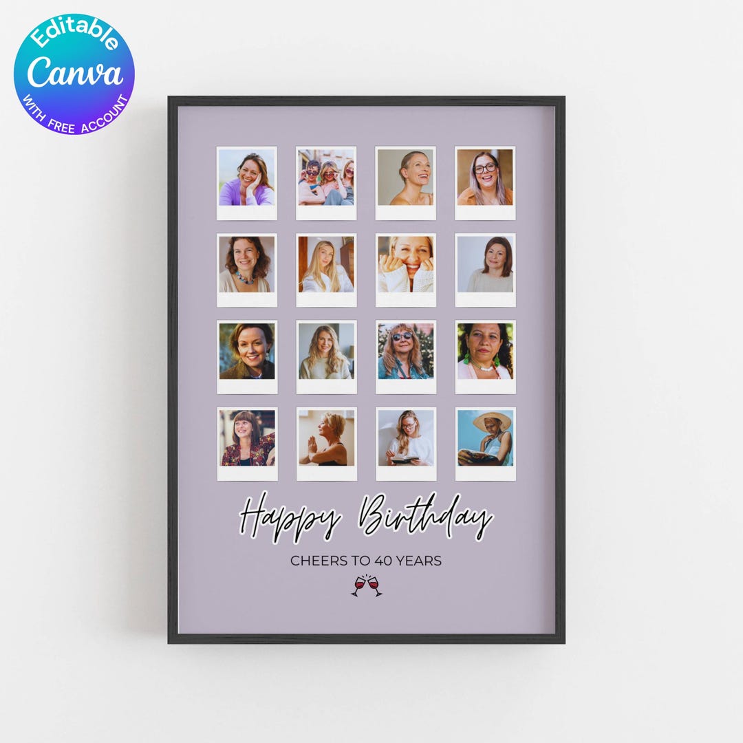 40th Birthday Photo Collage Template, Personalized 40th Birthday Gift ...