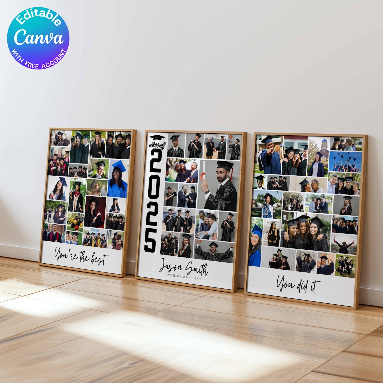 Graduation Photo Collage Canva Editable Template Set, Graduation ...