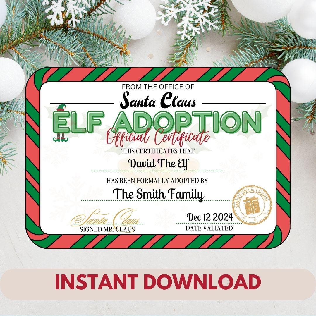Elf Adoption Certificate Editable Elf Adoption Certificate Adopt an Elf ...