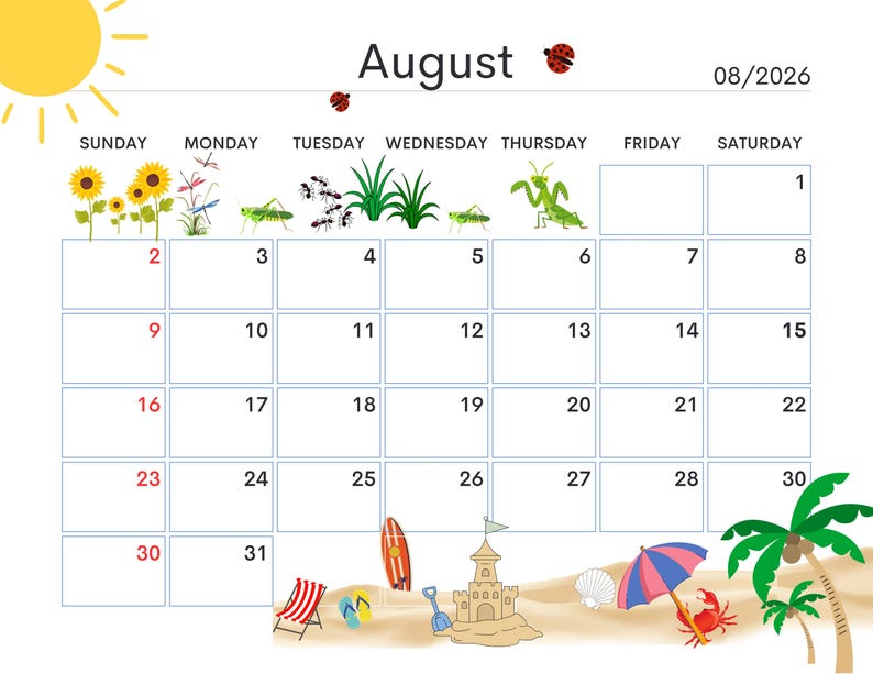 Calendrier 2026 à imprimer pour enfants - Calendrier mural 2026 ...