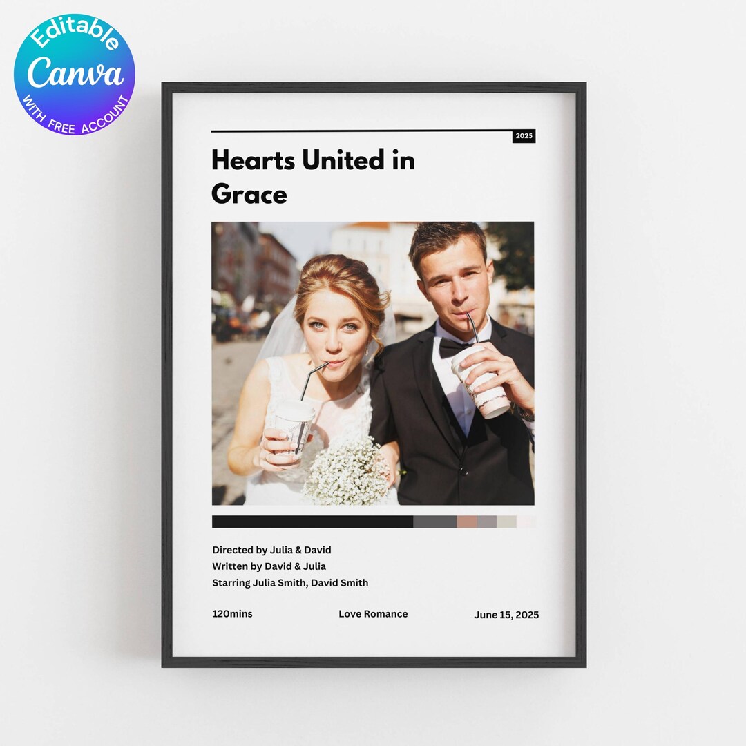 Custom Couple Movie Poster, Canva Editable, Movie Poster Filmstrip ...