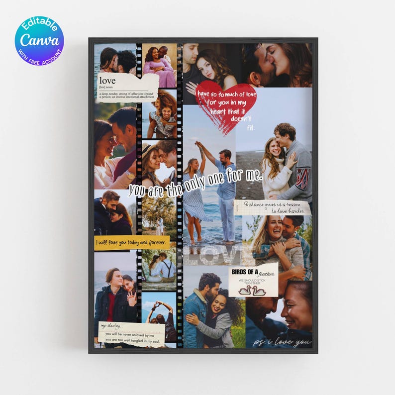 Couples Anniversary Photo Collage Canva Template Editable Love Quotes ...