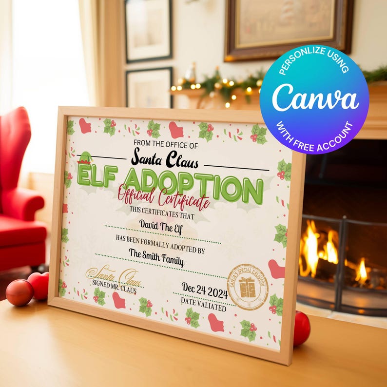 Elf Adoption Certificate Editable Elf Adoption Certificate Adopt an Elf ...