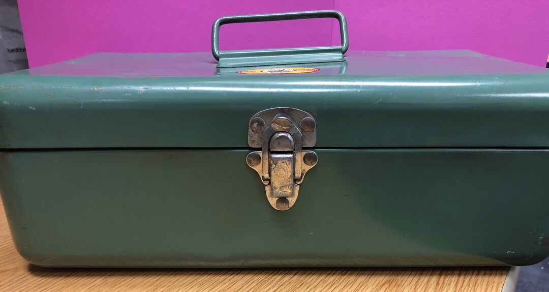 Vintage Simonsen Metal Box With Tray Green - Etsy