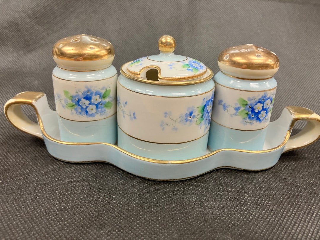 Vintage NORITAKE Condiment Set Blue 1920s JAPAN Excellent - Etsy