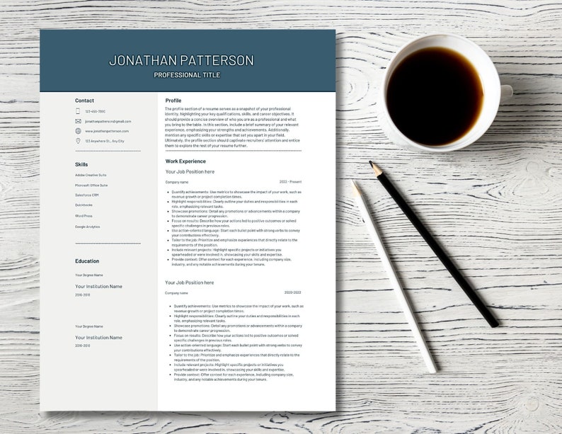 Professional Resume Template for Word Doc, Google Docs or Apple Pages ...