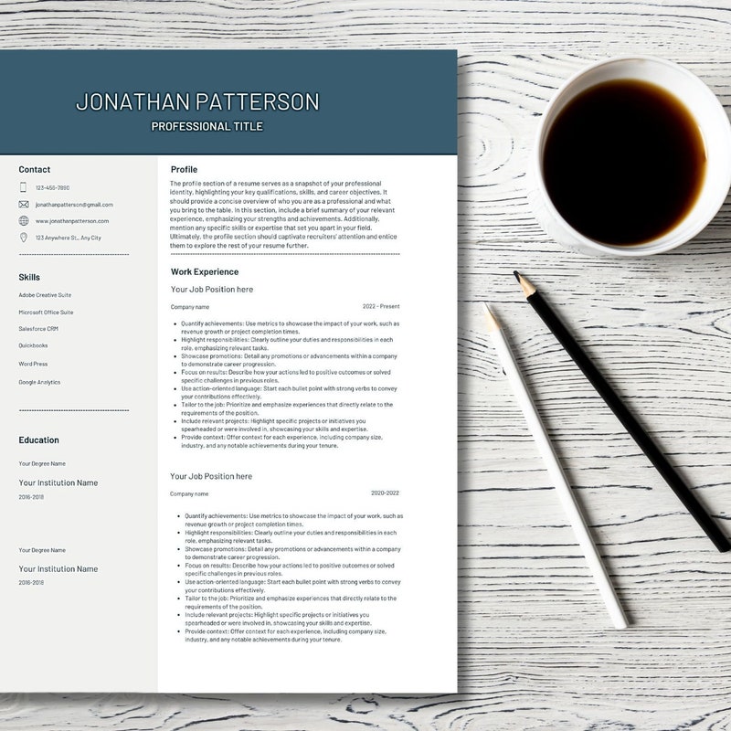 Resume Template Wording - Etsy