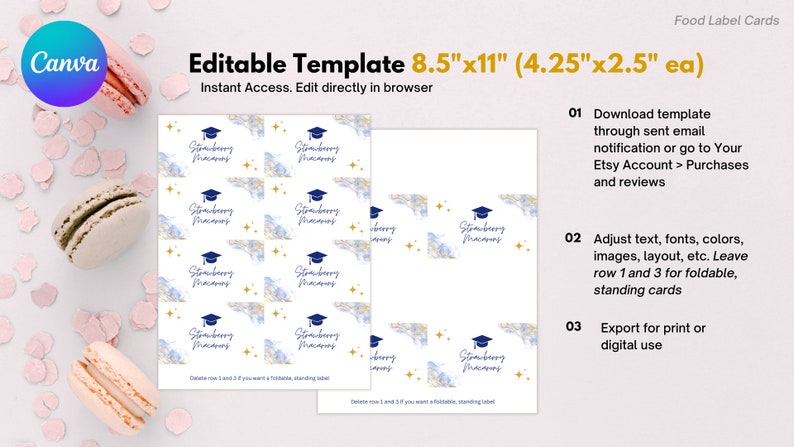 Elegant Marble Graduation Food Label Cards Blue and Gold Colors Instant ...