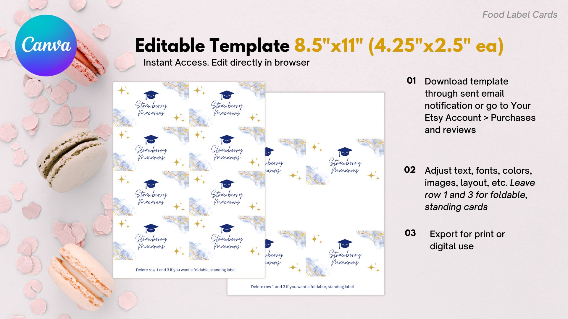 Elegant Marble Graduation Food Label Cards Blue and Gold Colors Instant ...