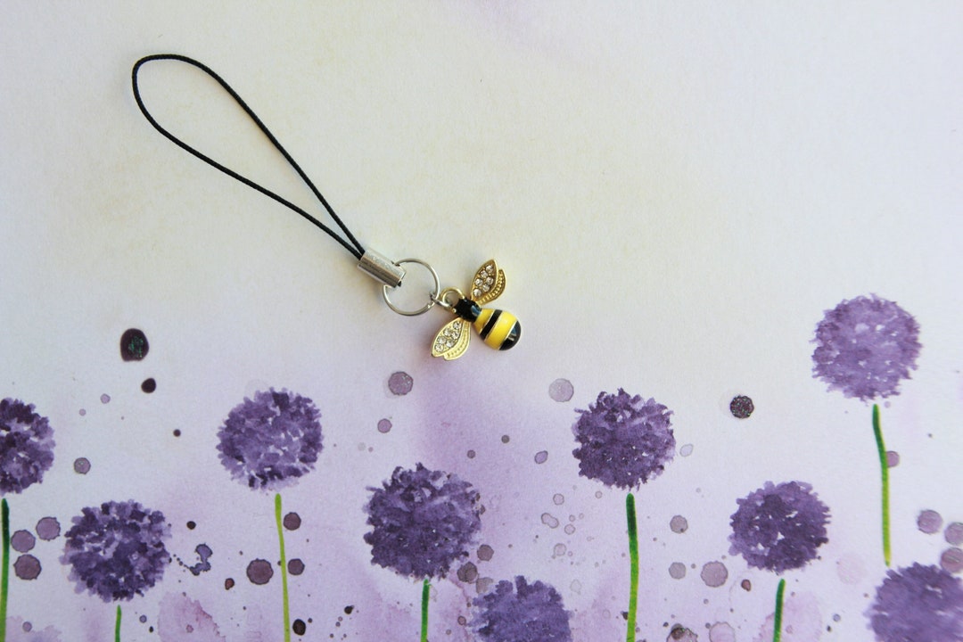 Bee Phone Charm With Message, Small Cell Phone Strap, Simple Metal ...