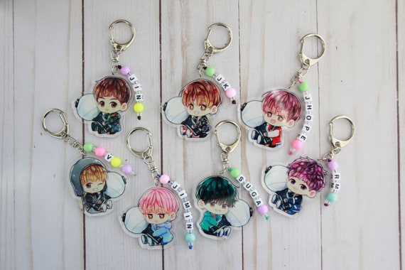 BTS Tinytan Keychain With Names Free Stickers With Kpop Key - Etsy