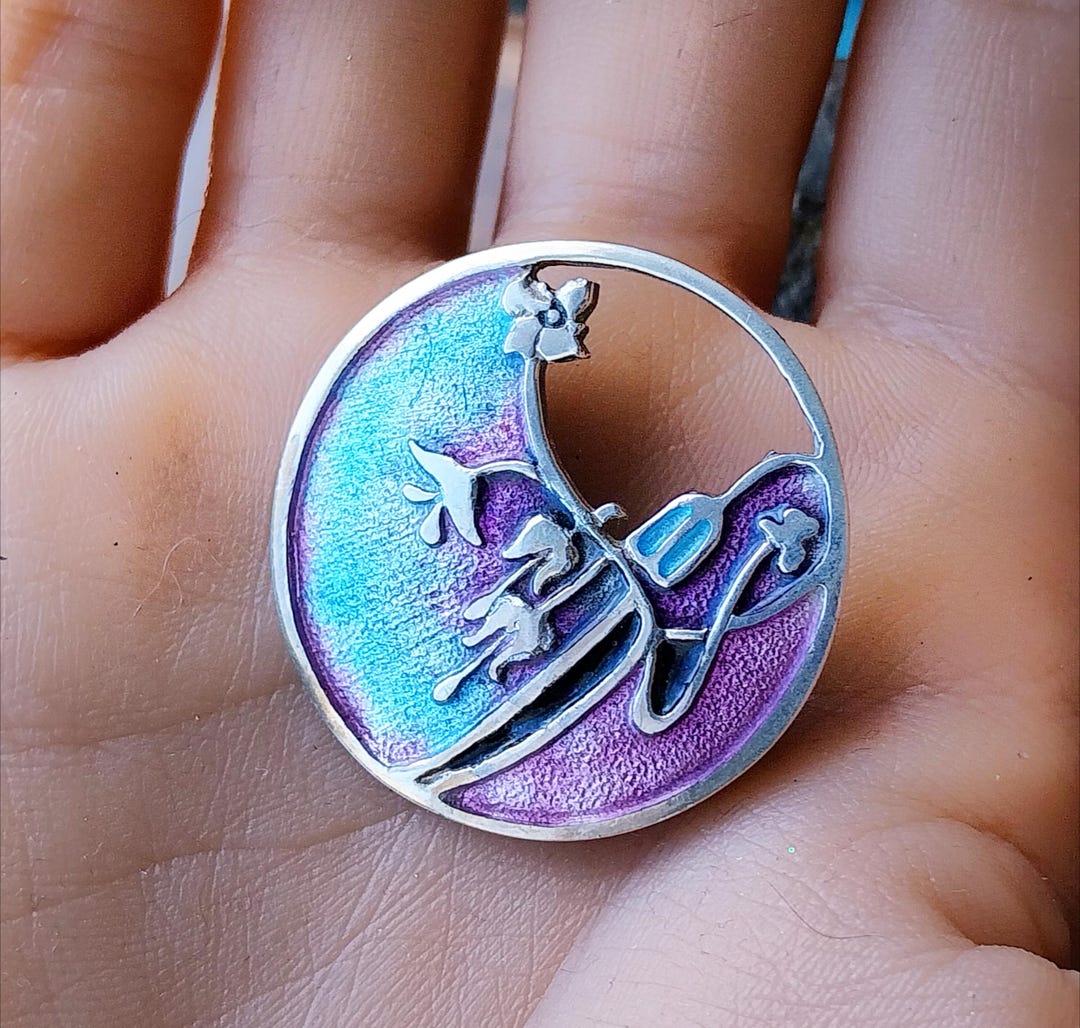 Rare ORTAK SILVER Enamelled Brooch Bluebells, Snowdrops by Malcolm Gray ...