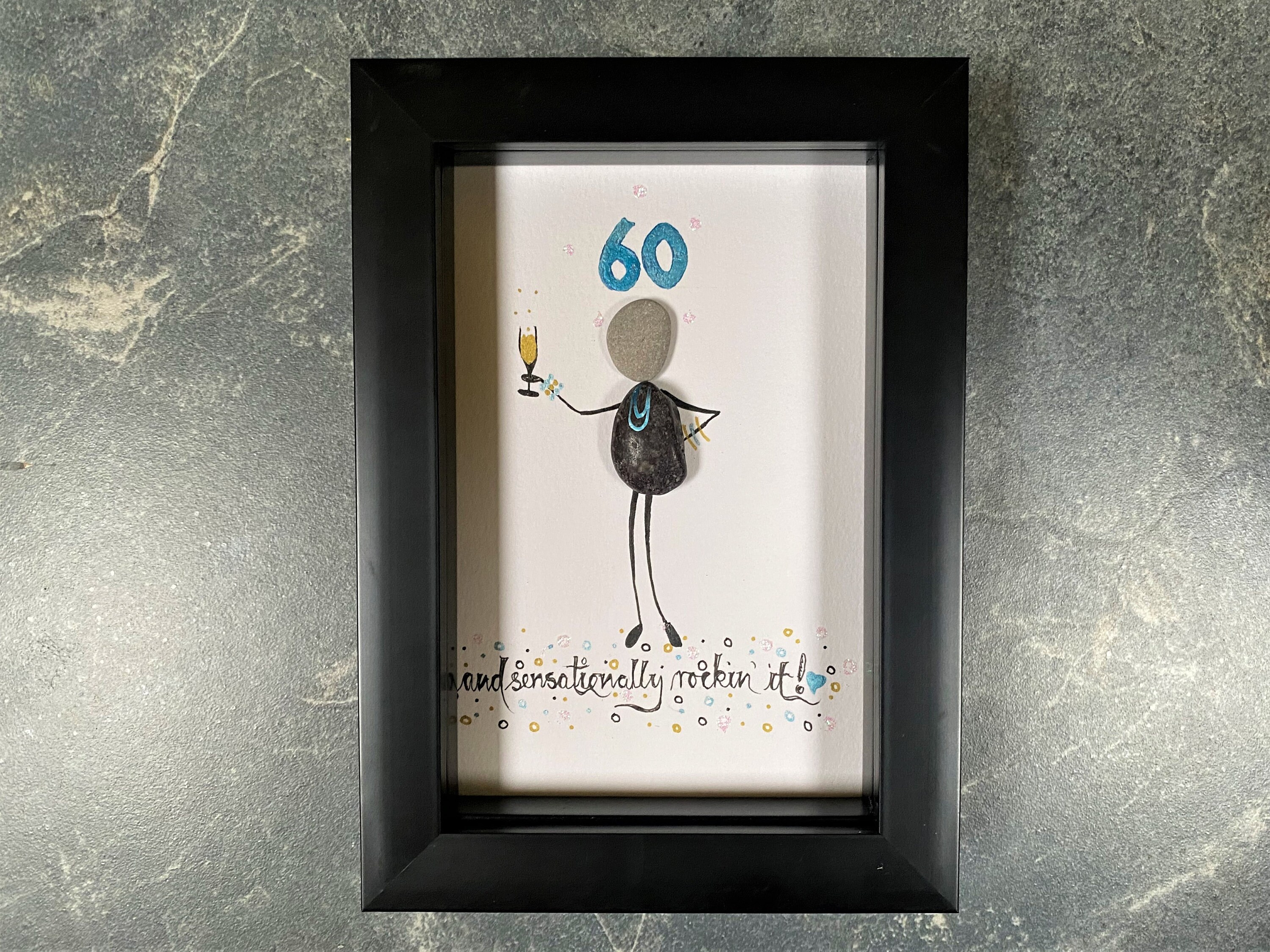 Personalised 60th Birthday Pebble Gift for Women, Handmade Framed ...